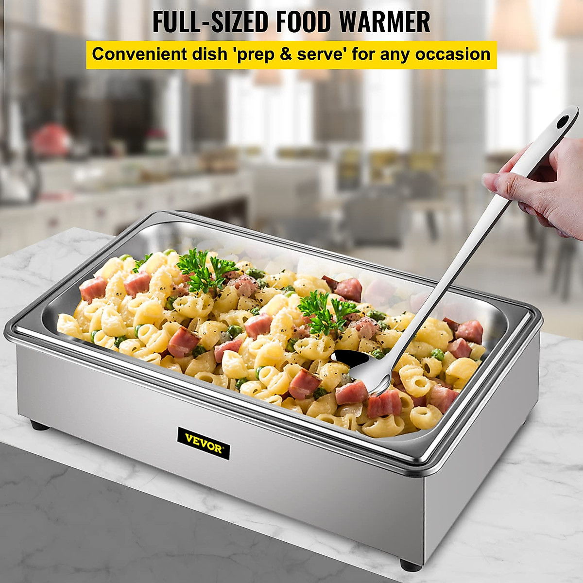 VEVOR 110V 6-Pan Commercial Food Warmer, 1200W Electric Steam Table 15cm/6inch Deep, Stainless Steel Buffet Bain Marie 32 Quart for Restaurants