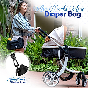 Charlie Tropic Universal Stroller Organizer with Cup Holder - Adjustable Stroller Bag Organizer with 2 Insulated Cup Holders and Detachable Wristlet Pocket for Stroller Accessories,Fits Most Strollers