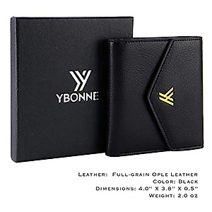 YBONNE Women's Small Compact Bifold Pocket Wallet, Made of Finest Genuine Leather (Black)