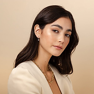 PAVOI Rhodium Plated 925 Sterling Silver Post Dangle Huggie Hoop Earrings For Women - Trendy Pear Shaped Cubic Zirconia Drop Open Hoop Earrings - Small Hinged Hammered Huggies