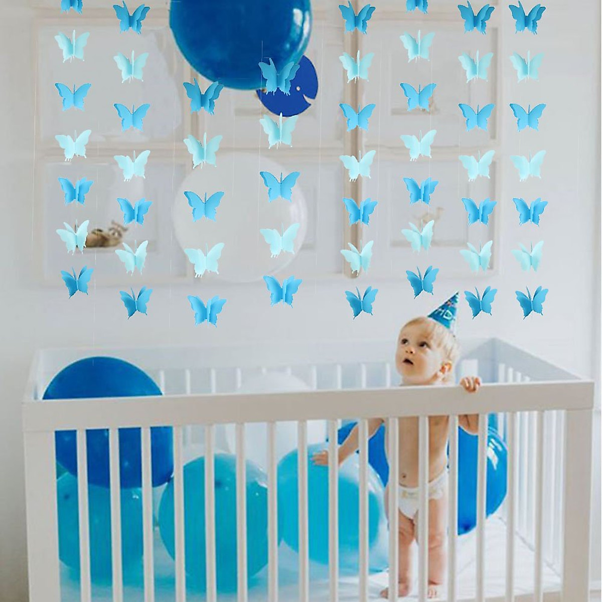 zilue Butterfly Banner Decorative Paper Garland for Wedding Baby Shower Birthday Theme Decor 110 Inches Long Pack of 2 Pieces Blue