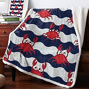 Big buy store Sherpa Flannel Throw Blankets Red Crab Luxury Plush Thick Blanket Reversible Soft Warm Bed Blanket for Couch Sofa Blue Chevron Zig Zag 40 x 50 inch