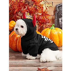 QWINEE Dog Hoodie Reflective Skull Print Cat Clothes Sweatshirt for Puppy Small Medium Dogs Kitten Light Black S