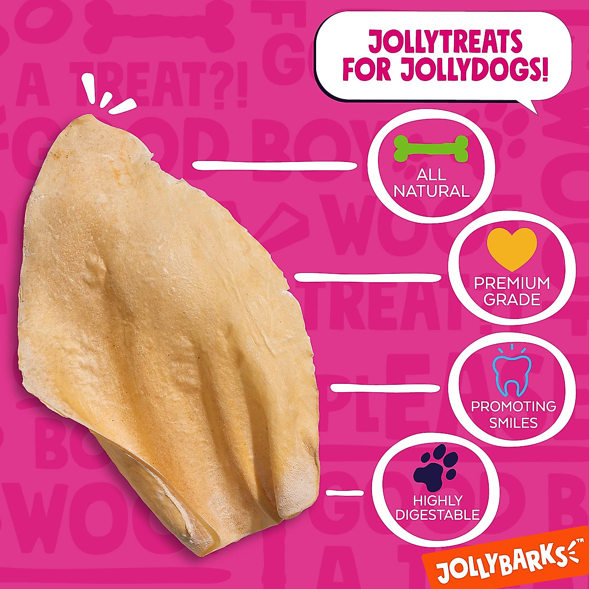 JollyBarks White Cow Ears for Dogs, Rawhide Free Dog Chews Long Lasting Dog Treats for Medium Dogs, Healthy Dog Treats for Large Dog | Cow Ear Dog Chew Treats All Natural Dog Treats Small Dogs (12 Pk)