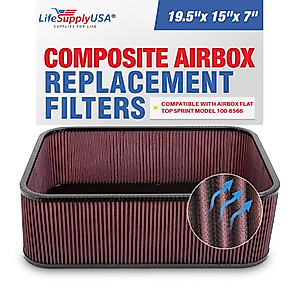 LifeSupplyUSA Replacement Composite Airbox Flat Top Sprint Car Style Compatible with K&N Model 100-8566 K & N