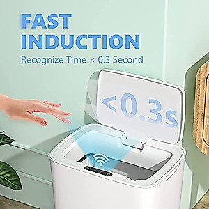 Touchless Trash Can with Lids, 14L Wastebasket Plastic Recycling Bin, Automatic Motion Sensor Kitchen Garbage Can, 3.7 Gallon Small Waste Container Bin for Home, Office, Bathroom, Living Room (White)