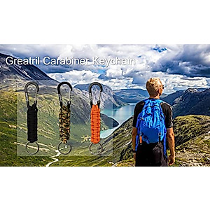 Keychain Carabiner with Key Ring - GREATRIL Paracord Key Chain Hanger Heavy Duty Clips for Outdoor Men/Women (Orange)