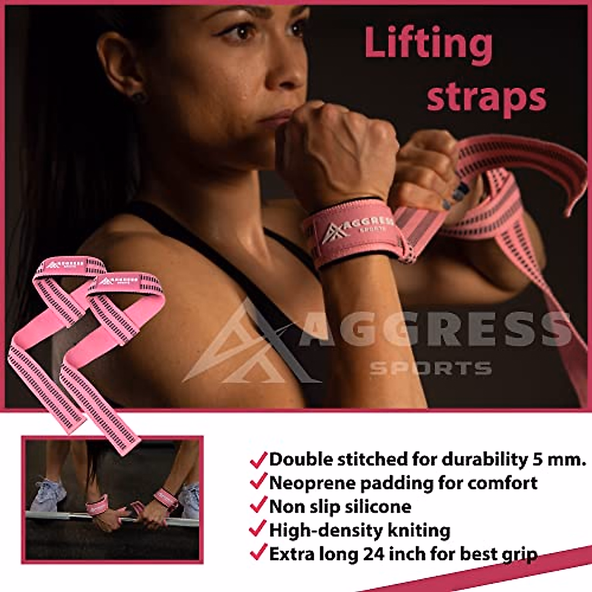 Aggress Sports Barbell Pad Set of 8 – Barbell Squat Pad for Hip Thrust, Lunges with 2 Gym Ankle Straps, Hip Resistance Band – Durable Gym Accessories for Women Includes Carry Bag, Towel, pink