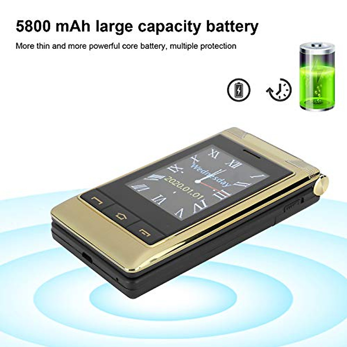 214 Flip Cell Phones,3G 128MB+64MB Dual Screen Unlocked Seniors Mobile Phone,2.6 in Large Screen Big Button Mobile Phone with 5900mah Large Battery,for Elderly,100-240V(Gold)