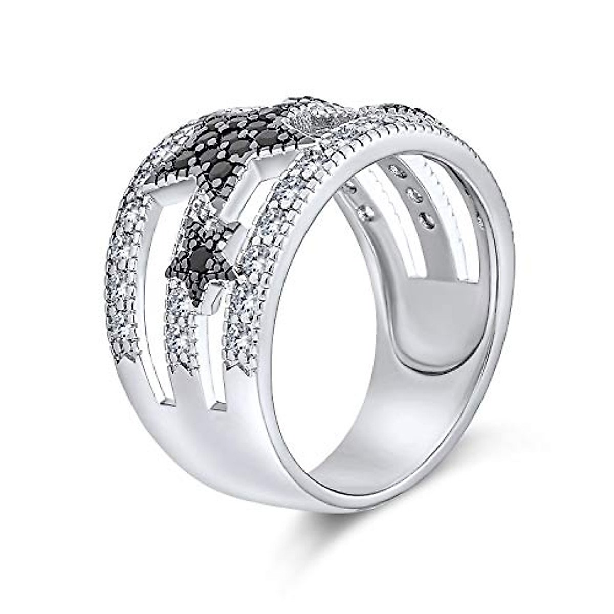 Bling Jewelry Stars and Moon Simulated Onyx Pave CZ Astrology Cocktail Ring,Black,7