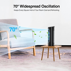 VCK 13-Inch Tower Fan - 70° Oscillation Desk Fan with 3 Speeds, 3 Wind Modes, Safe Bladeless Design, Digital Touch Screen, Remote Control, 1-7H Timer - Quiet Table Fan for Home Office Bedroom