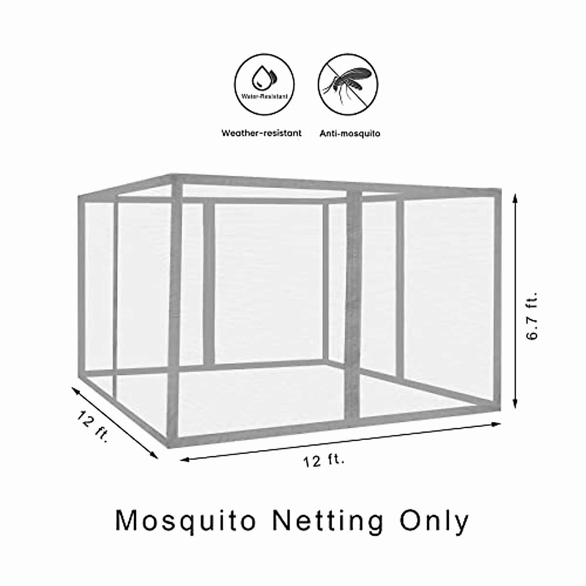Sunshine Outdoor Replacement Gazebo Mosquito Netting 4 Panels with Zipper for Garden Patio Backyard (12'x12', Coffee)(Netting Only)