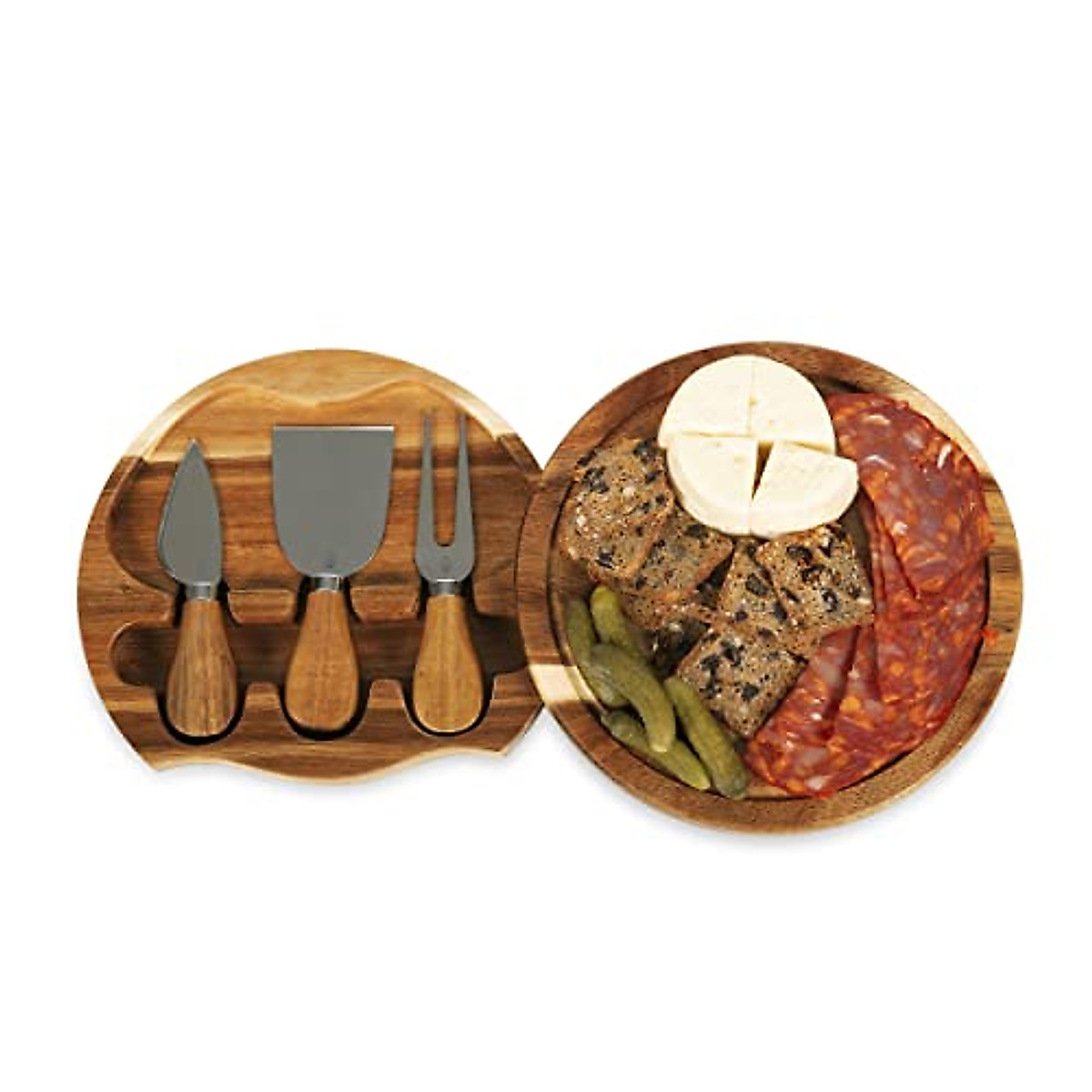 TOSCANA - a Picnic Time brand Disney Brie Cheese Knife Charcuterie Board Set, Mickey & Minnie Mouse - Acacia Wood