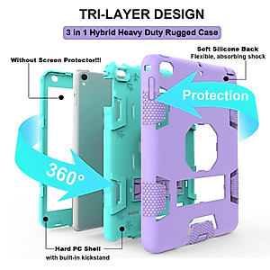CCMAO iPad Mini 5 Case 2019, iPad Mini 4 Case 2015, Heavy Duty Shockproof Hybrid Protective Cover for iPad Mini 5th/4th Generation 7.9 inch, for Kids Girls Child, Purple+Green