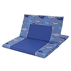 Everything Kids Shark, Fish, Ocean Blue & Grey Preschool Nap Pad Sheet, Blue, Grey, Navy,