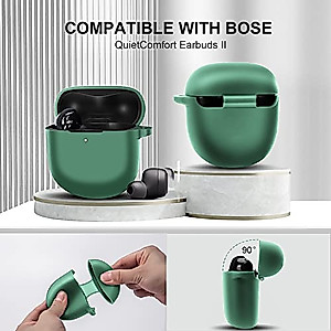 Teyomi Case Compatible with Bose QuietComfort Earbuds II, Silicone Protective Cover with Carabiner for Bose QuietComfort Earbuds II, Shockproof, Dustproof(Dark Green)