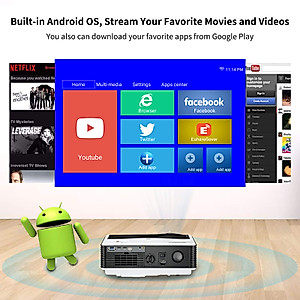 6200LM WiFi Bluetooth Projector Wireless HD Movies Projector 1080P LED Home Theater Projector 200” Display Compatible with Smartphone, Laptop, HDMI, USB, VGA, TV Stick, PS4 for Outdoor Entertainment