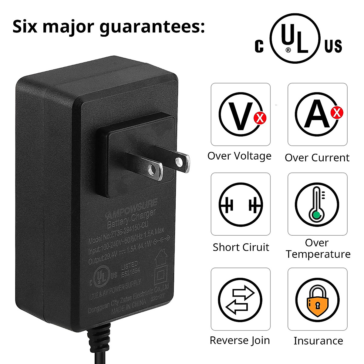 AMPOWSURE UL Charger for Razor MX350 Dirt Bike, MX400 Dirt Rocket, E300, E200, Moped, Quad, 4 Wheeler, Go Kart, Power Core E100, E100, Dirt Quad ATV, Pocket Mod, Motorcycle, 24V