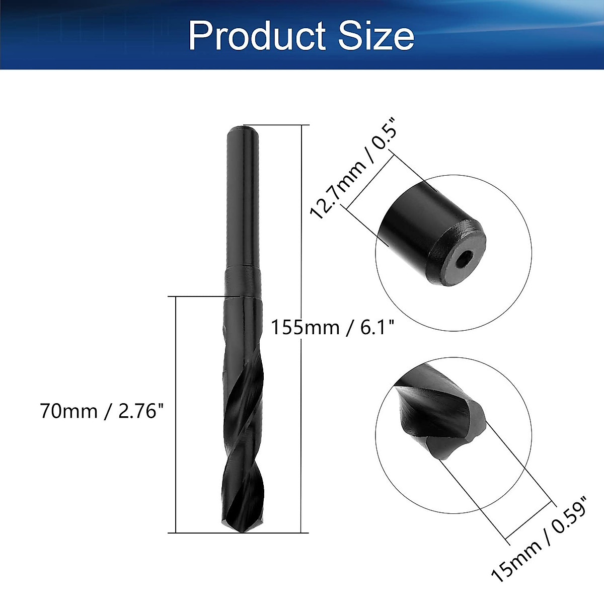 Auniwaig Reduced Shank Drill Bit, 0.59" HSS Drill Bit, 155mm Length High Speed Steel with Straight Shank, for Iron Cooper Aluminum Plate Metal