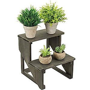 MyGift 2 Tier Rustic Dark Gray Solid Wood Desk Organizer Display Shelf, Farmhouse Style Tabletop Storage Shelves Home Decoration Rack