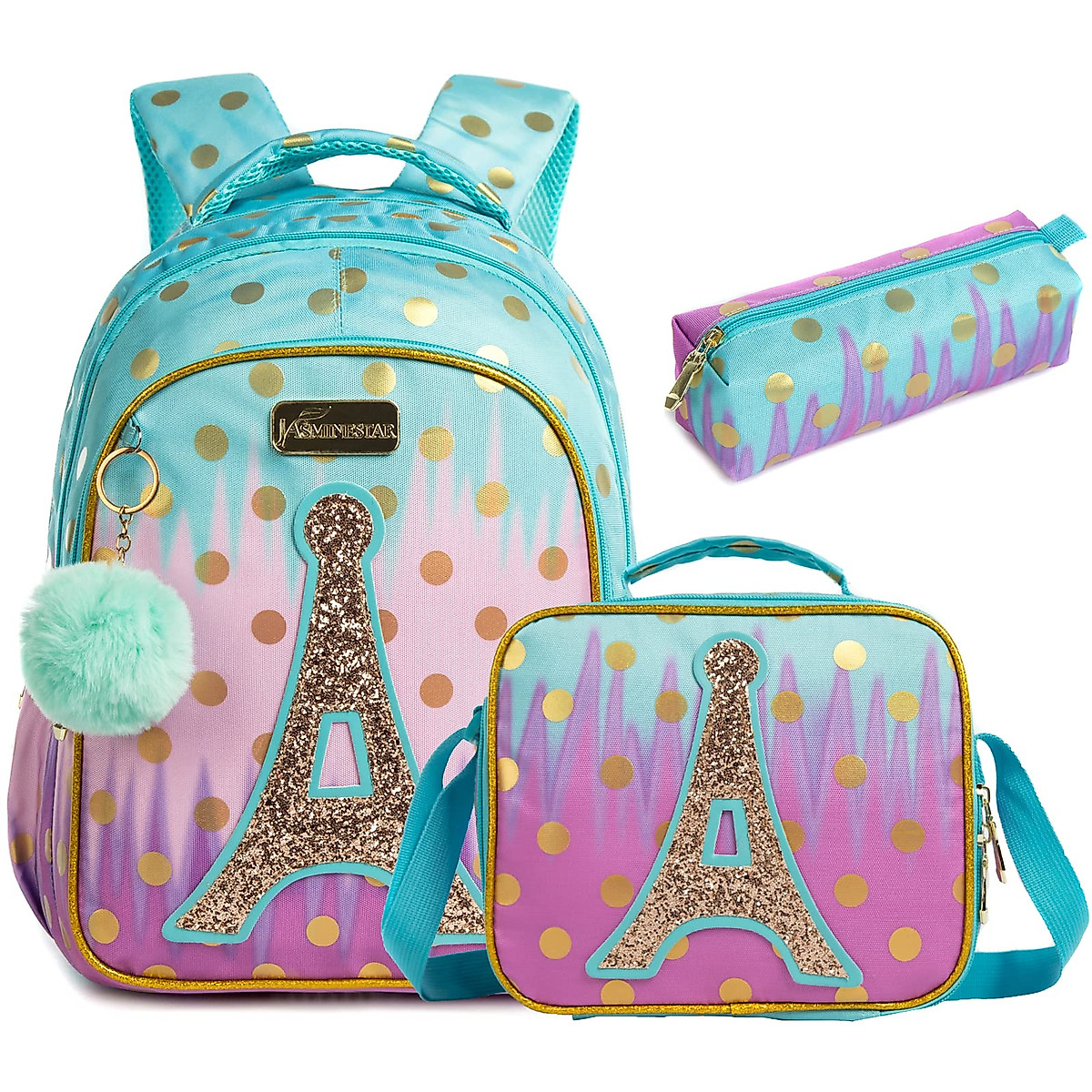 Egchescebo Girls Tower Reversible Sequin Backpack Set Magic Glitter Lightweight School Bookbag for Girls Kids Bling School Backpack 16" 3PCS Black Backpack with Lunch Box Set Blue