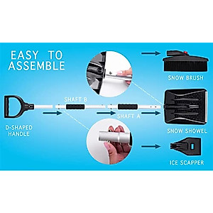 43" Retractable Snow Shovel, Aluminium Alloy Snow Sand Mud Removal Tool for Car Outdoor Camping and Garden, Detachable Three-Piece Construction