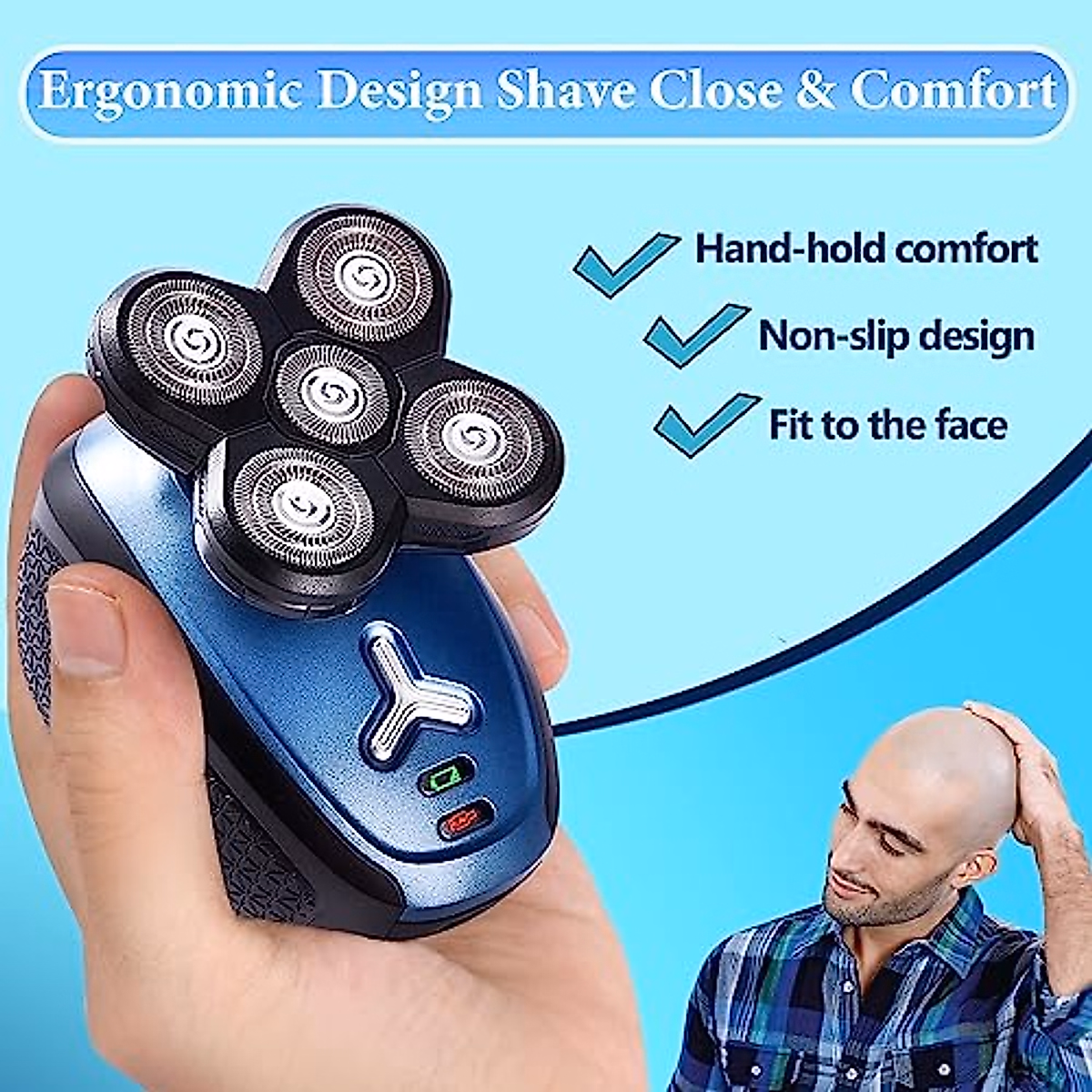 Head Shaver for Bald Men,5 in 1 Bald Head Shavers for Men Cordless,Waterproof Wet/Dry 5 Head Mens Electric Razor for Head Face Shaving, USB Mans Grooming Kit Rechargeable,Rotary Shaver Gift for Men