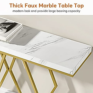 Tribesigns Console Table for Entryway Living Room, 55 Inch Gold Entryway Table Modern Accent Table for Hallway Entrance Foyer (Gold White)
