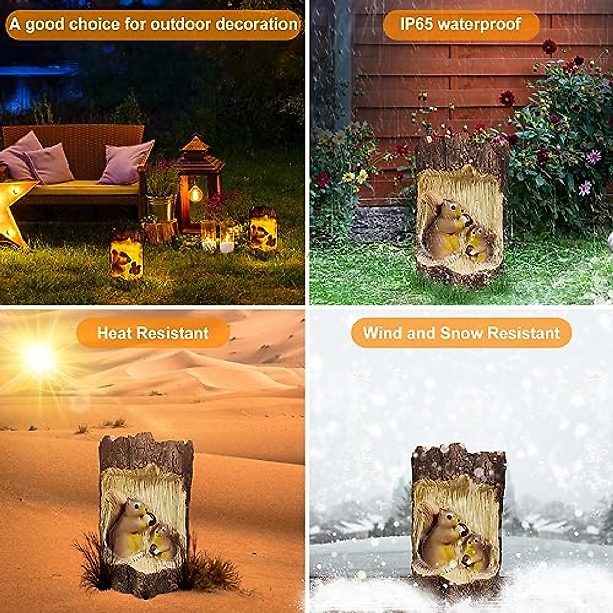 KagoLing Solar Garden Lights, Garden Decor Squirrel Lawn Ornaments Waterproof LED Tree Stump Garden Decorations Outdoor Decoration Landscape Lights for Garden,Patio,Backyard,Lawn,Pathway,Ground