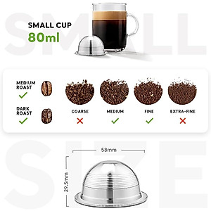 Stainless Steel Refillable Coffee Pods Compatible for Nespresso VertuoPlus,Stainless Steel Reusable Coffee Capsules Pods (2.4 oz)