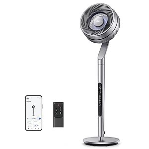 Dreo Pedestal Fan with Smart Control, 40-44" Adjustable Height, DC Quiet Fans for Bedroom, 120°+85° Omni-Directional Oscillating Fan, 100ft Airflow, 10 Speeds, 6 Modes, 12H Timer, 23db, Wi-Fi/Voice