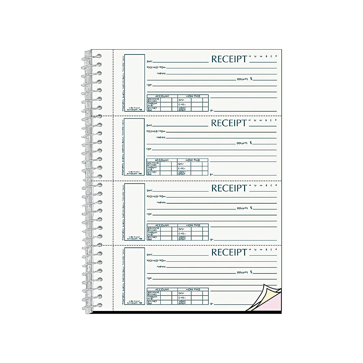 Rediform S16444WCL Spiralbound Unnumbered Money Receipt Book 2 3/4 x 7 Three-Part 120 Sets/Book