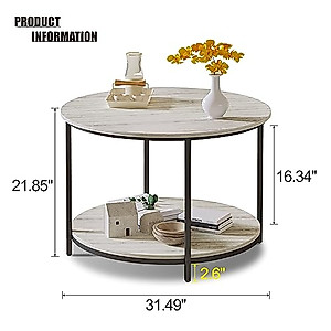FREDEES Wood Round Coffee Table - 31.5" W x 22" H Coffee Table for Living Room, Home Furniture with Wooden Desktop & Sturdy Metal Legs & Storage Shelf