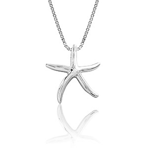 Honolulu Jewelry Company Sterling Silver Polished Starfish Ocean Sea Life Necklace Pendant with 18" Box Chain