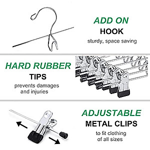 Amber Home 12 Pack Heavy Duty Add on Metal Pants Skirt Hangers, Stackable Add-on Metal Clothes Hangers with 2-Adjustable Clips, Cascading Clip Hangers Space Saving for Jeans, Slacks