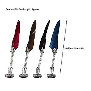 Hztyyier Vintage Feather Quill Pen Set Calligraphy Dip Pen Kit with 5x Stainless Steel Nibs + Pen Holder + Ink(Black) School Supplies