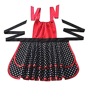 Hyzrz Cute Retro Apron Vintage Maid Polka Dot Kitchen Cooking Aprons for Women Ladies Girls (Pink)