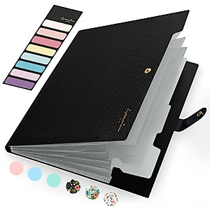 Sooez Cute Folders, 5 Pocket Folder with Labels, Letter Size Expanding File Folder Organizer, Portable Accordion File Folder for Documents, Aesthetic Paper Organizer Folder for School Office