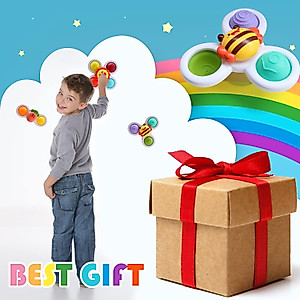 Suction Cup Spinner Toys for Baby, Pop it Fidget Toys for 1-3 Toddlers Gifts Spinning Top Sensory Toy Bath Toys Birthday Gifts for Boy Girl (3 Pcs)