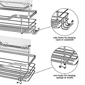 GOGOKIT Shower Caddy with Hanging Hooks - Wall Mounted Storage - 3 Pack - Kitchen Organizer Rack - No Drilling Adhesive Mount - Stainless Steel Rustproof Tidy Accessories Holder - Large Capacity (Silver)