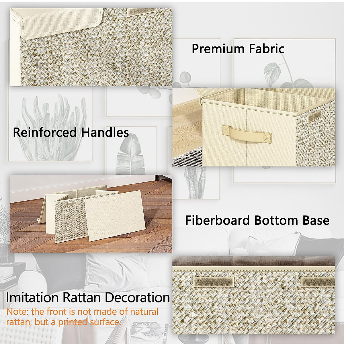 Wisdom Star 4 Pack Large Storage Bins with Double Lids & Handles, Collapsible Fabric Storage Cube Bin Basket with Removable Divider, Foldable Closet Organizer Clothing Shelf Basket, Beige