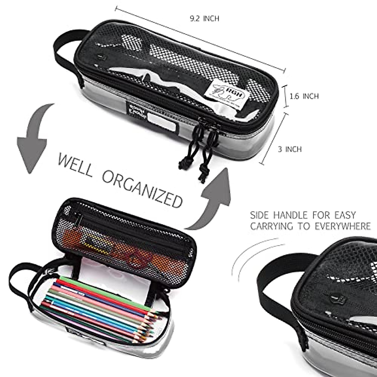 Rough Enough Clear Pencil Case for Boys Girls Adults TSA Approved Toiletry Bag Shaving Kit Toothbrush Travel Case