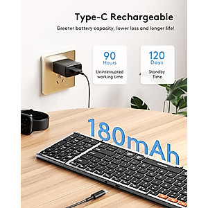 Samsers Foldable Bluetooth Keyboard With Numeric Keypad, Full-Size Wireless Folding PU Leather, Portable Travel for iOS Android Windows Mac OS, Support 3 Device(BT5.1 x 3)