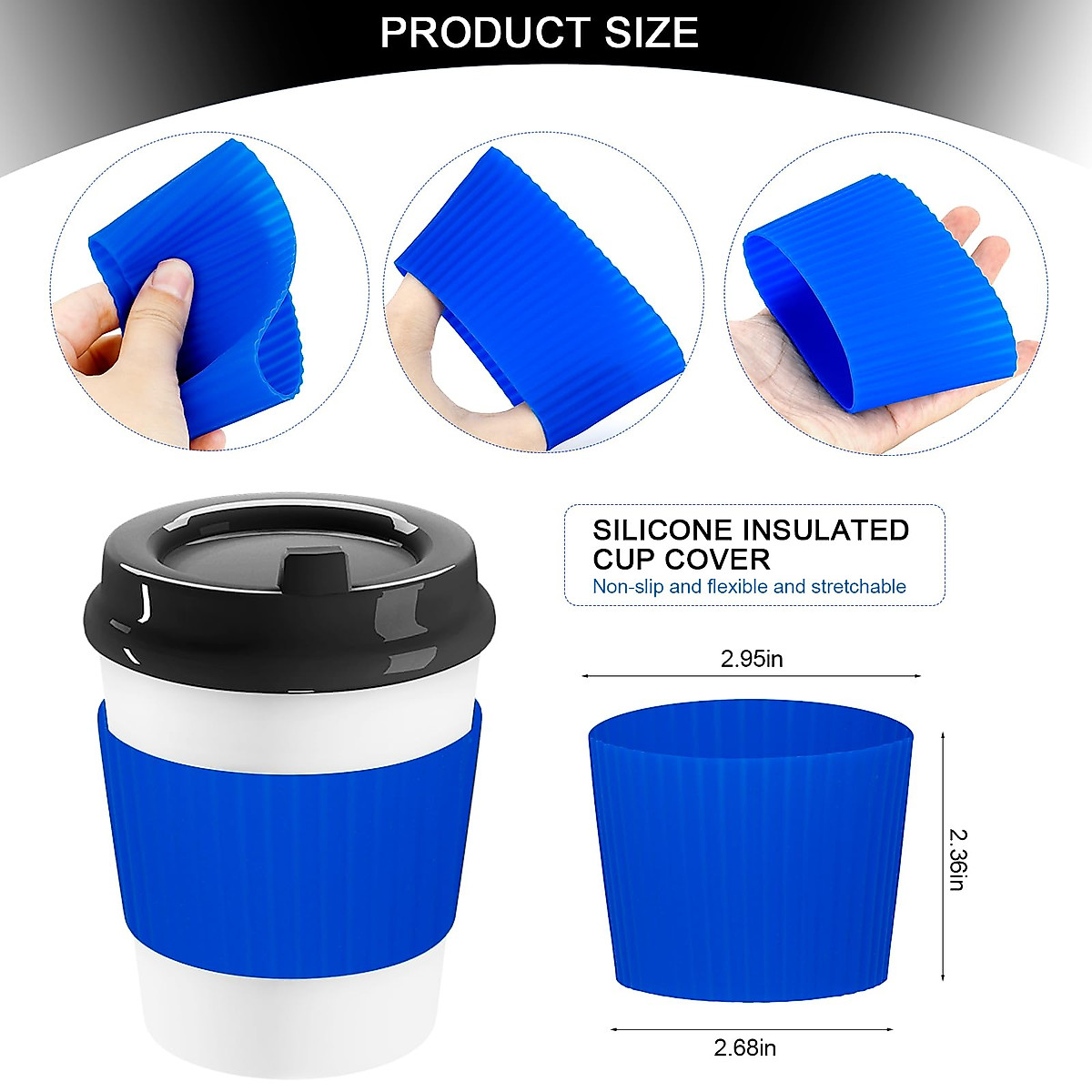 PRAVICS 6Pcs Reusable Coffee Cup Silicone Sleeves Heat Resistant Insulates Protective Sleeve Nonslip Protector Cover Fit for Travel Coffee Mug Glasses, 6 Colors