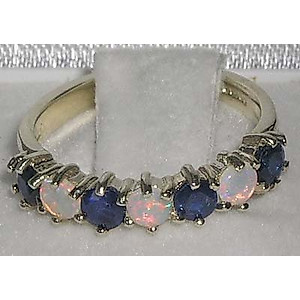LetsBuyGold 925 Sterling Silver Natural Opal & Sapphire Womans Wedding Ring - Size 5.5