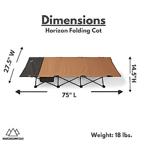 MOUNTAIN SUMMIT GEAR Horizon Cot, Foldable Camping Cot for Children & Adults, Durable Sleeping Pad with Steel Frame That Holds 300 lbs, Folding Bed includes Side Storage (by Caddis Sports Inc.)