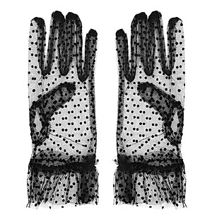 Lace Gloves Polka Dot Elegant Short Classic Costume Glove Courtesy Summer Gloves for Halloween Women Ladies Girls Parties Wedding Bride Etiquette Black
