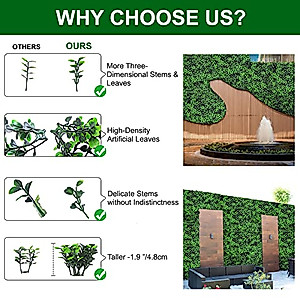 Dprodo 12PCS Artificial Boxwood Hedge Panels 20" x 20" Topiary Hedge Plant UV Protection Indoor Outdoor Privacy Screen for Home Party Decor Greenery Walls Garden Fence Backyard