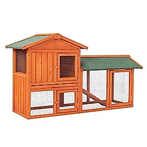 56''L Chicken Coop Rabbit Hutch, Indoor Outdoor Large Wooden Bunny Rabbit Hutch Hen Cage with Ventilation Door, Removable Tray & Ramp for Small to Medium Animals