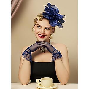 SWEETV Fascinators Hats for Women Tea Party Hat and Gloves Set for Kentucky Derby, Cocktail, Wedding, Fancy Dress Party Blue